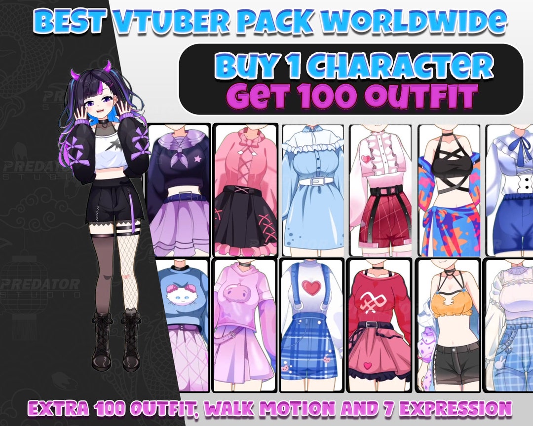 Live2d Vtuber Model V8 | 100 Outfits, Walk Motion, 7 Expressions - Etsy