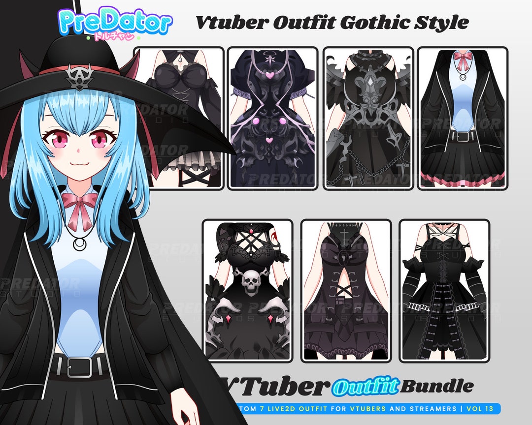 Gothic Live2d Avatar for Vtubers: Fully Rigged Model, 7 Spooky Outfits ...