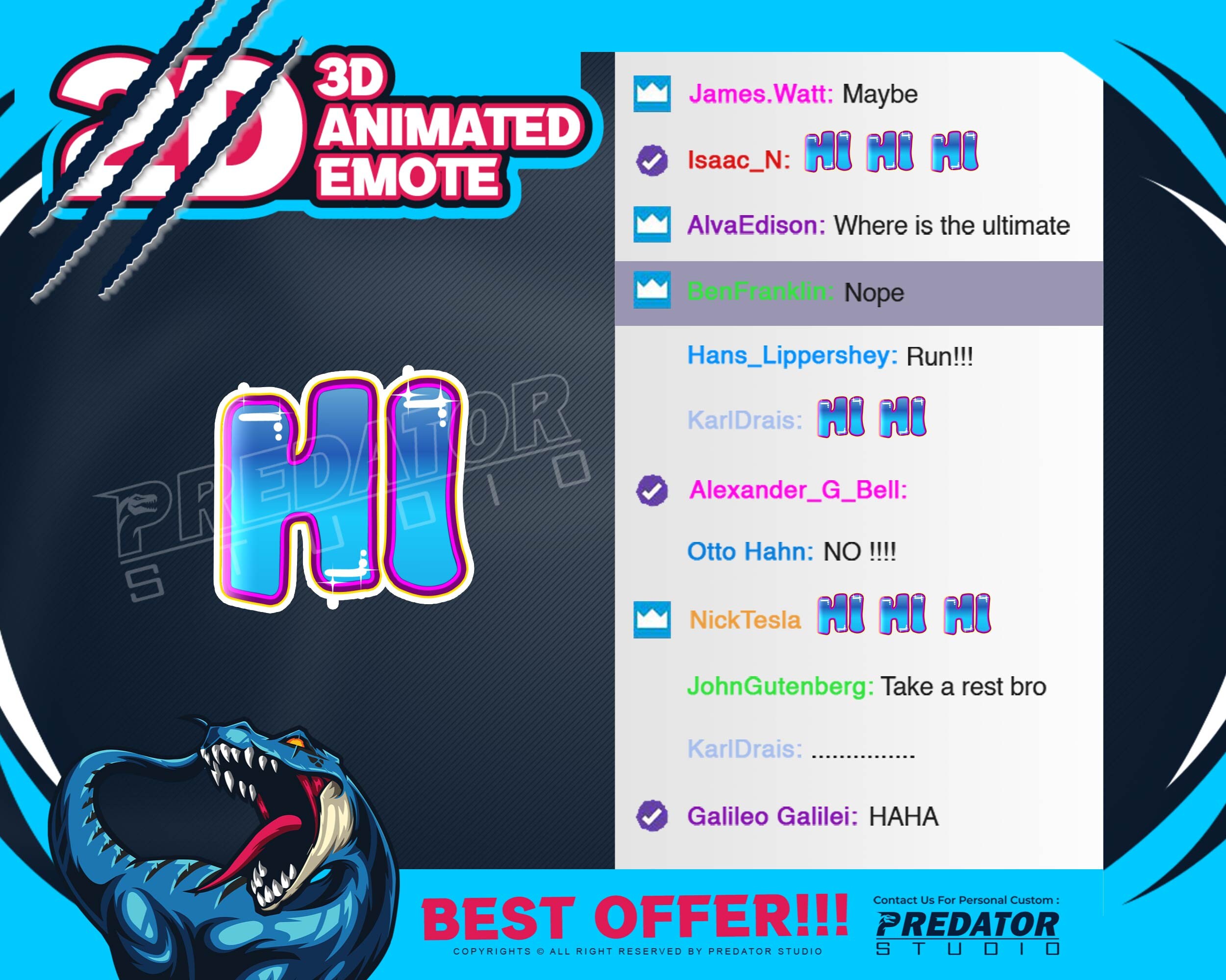 Hi 3D Animated Text Emote Emotes Twitch Emote Commission - Etsy México