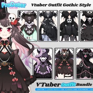 Customizable Live2d Model Dark Elegance: Intricate Gothic Vtuber With Complete 7 Outfit ...