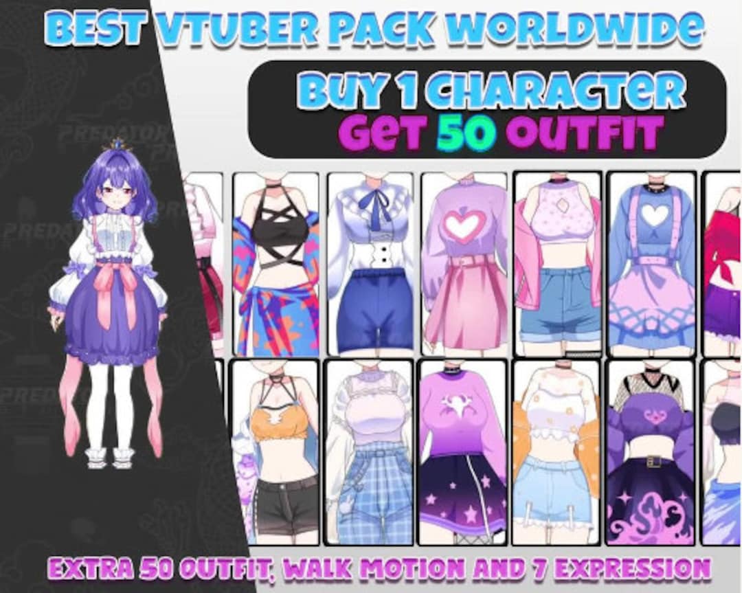 Complete Vtuber Live2d Model Pack V28 | 50 Outfits | Vtuber Design ...