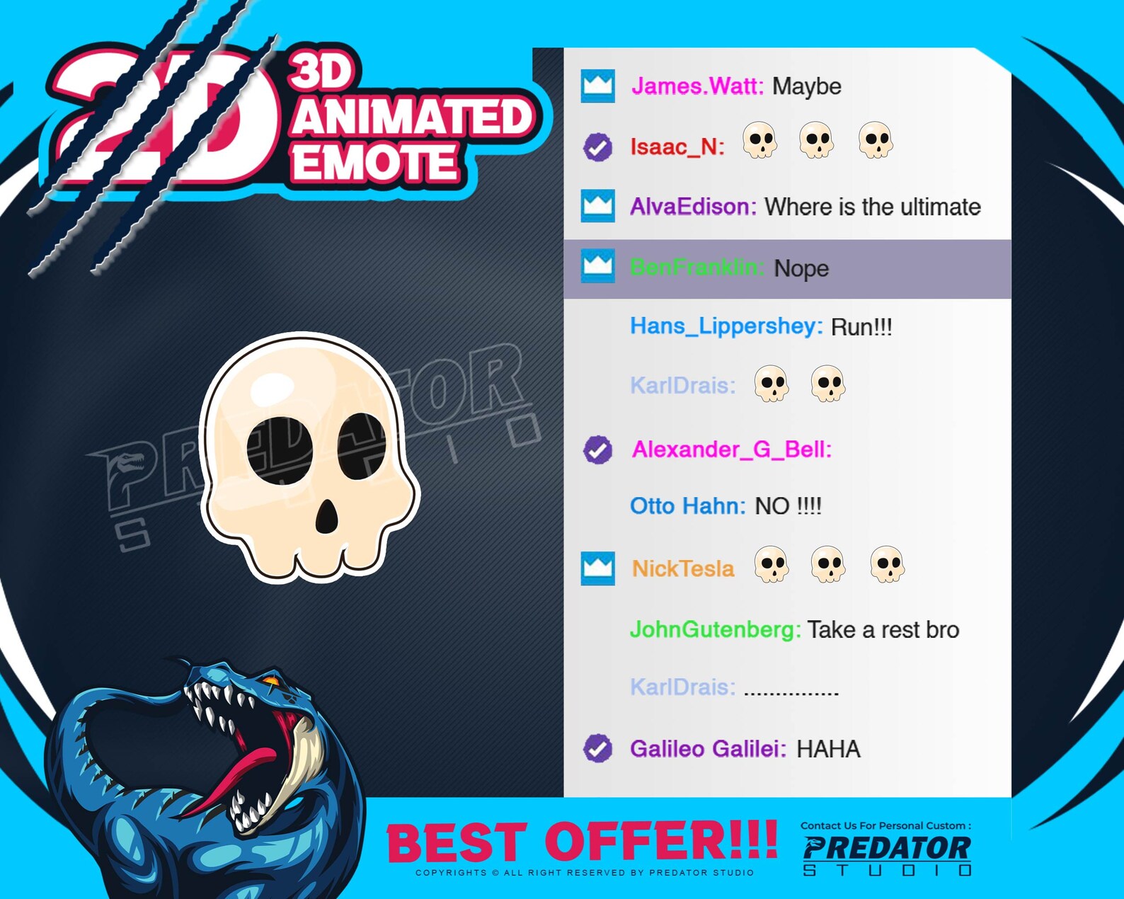 Skull 3D Animated Emote Horror Emote Animated Emotes - Etsy