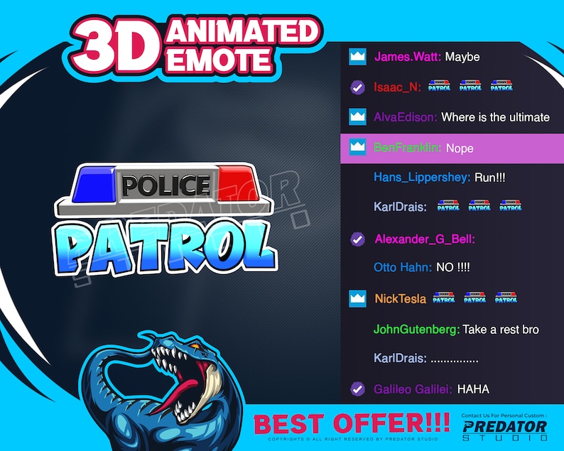 3D Animated Police Patrol Emote: Twitch, Discord, Kick (GIF & PNG) - Etsy