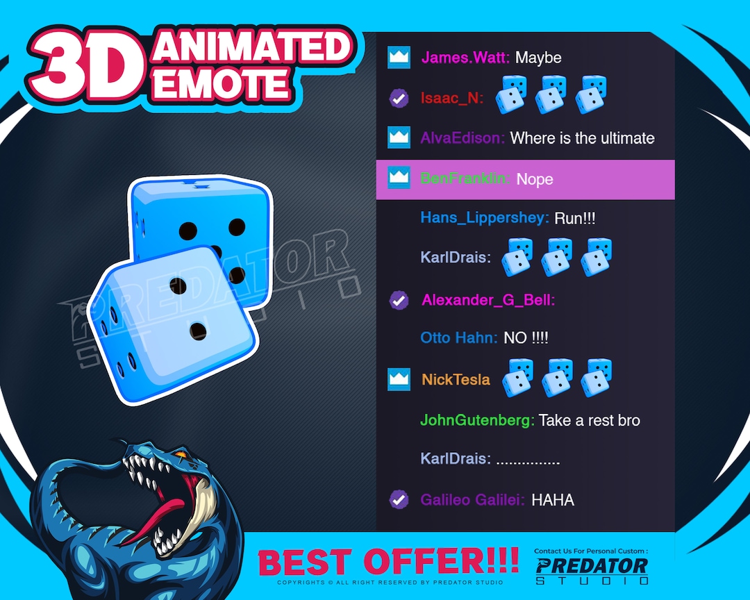 3D Animated Dice Emote: Twitch/kick Streamer Emotes (GIF/PNG) - Etsy