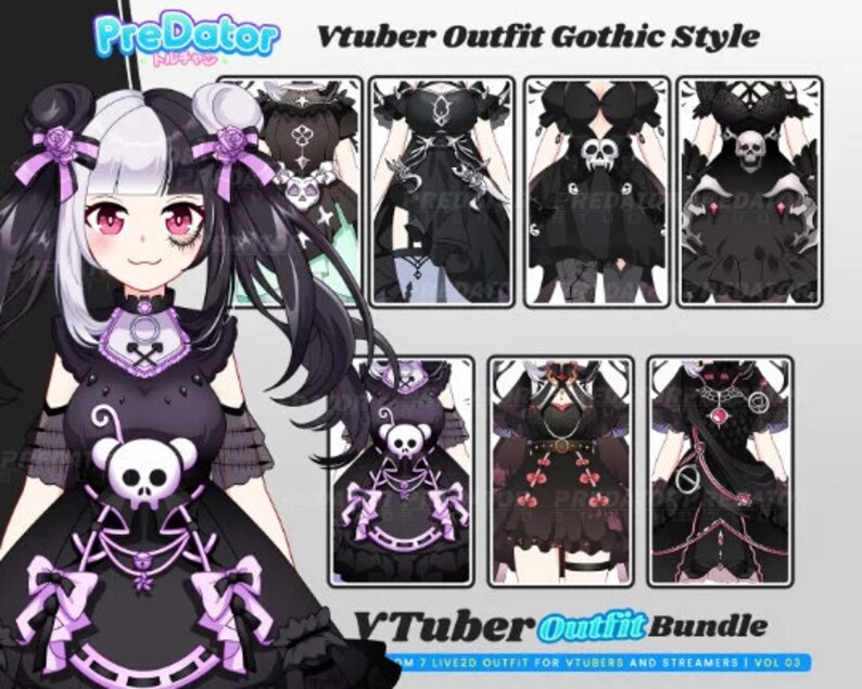 Customizable Vtuber Gothic Mastery: Live2d Model Streamer With 7-piece ...