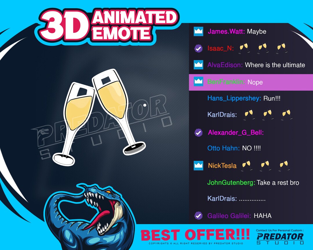3D Animated Champagne Toast Emote: Twitch/kick/discord Stream Emotes ...