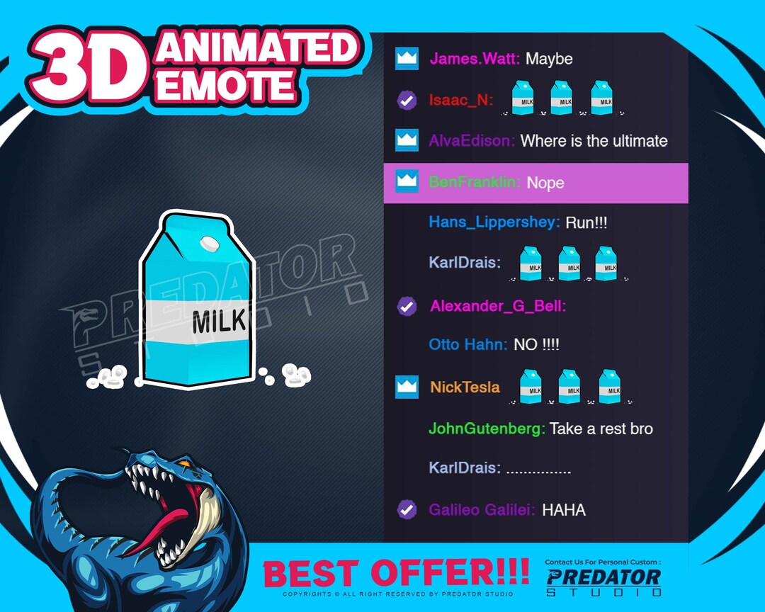 Milk 3D Animated Emote, Text Emotes, Emotes Twitch, Kick Emote, Emote ...
