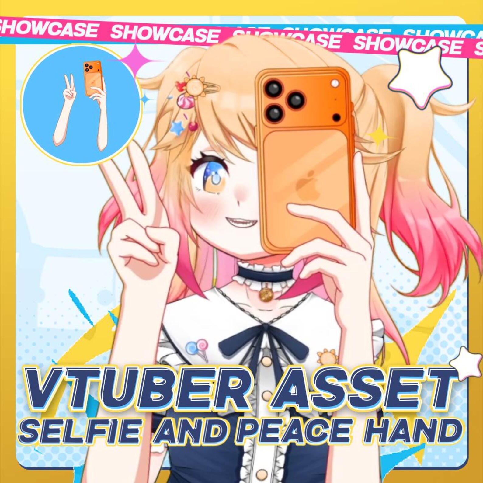 Vtuber Assets Selfie Pose – Live2d Hand & Phone Gesture for Streaming ...