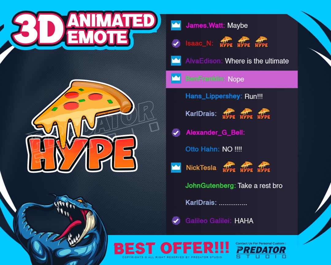 HYPE Pizza 3D Animated Emote, Food Emote, Funny Emote, Cartoon Emote ...