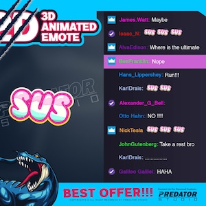 Sus 3D Animated Text Emote, Animated Emotes, Text Emotes, Funny Emotes ...