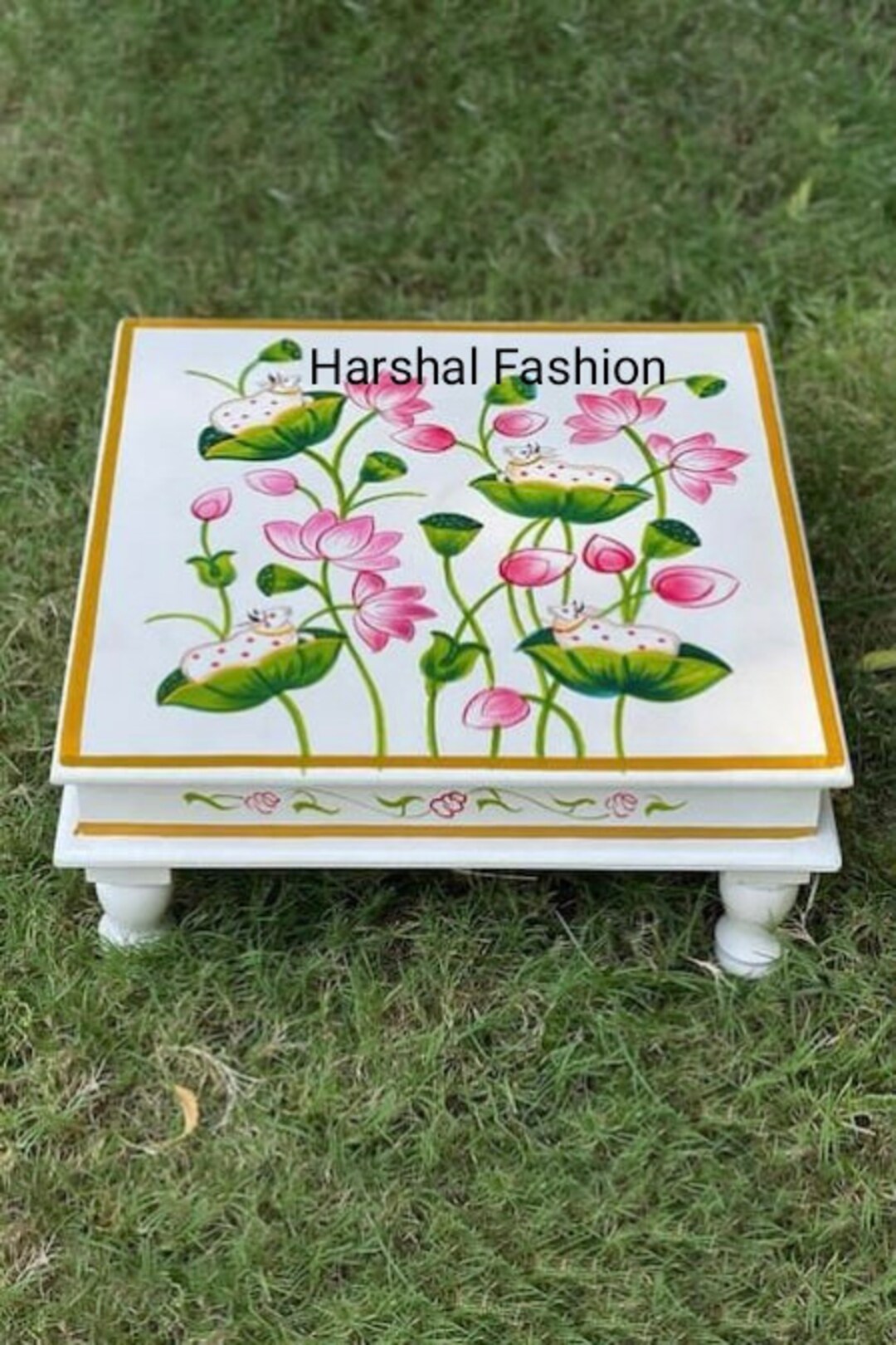 Indian Wooden Pooja Chowki Hand Painted Chowki Stool / Beautiful Indian ...