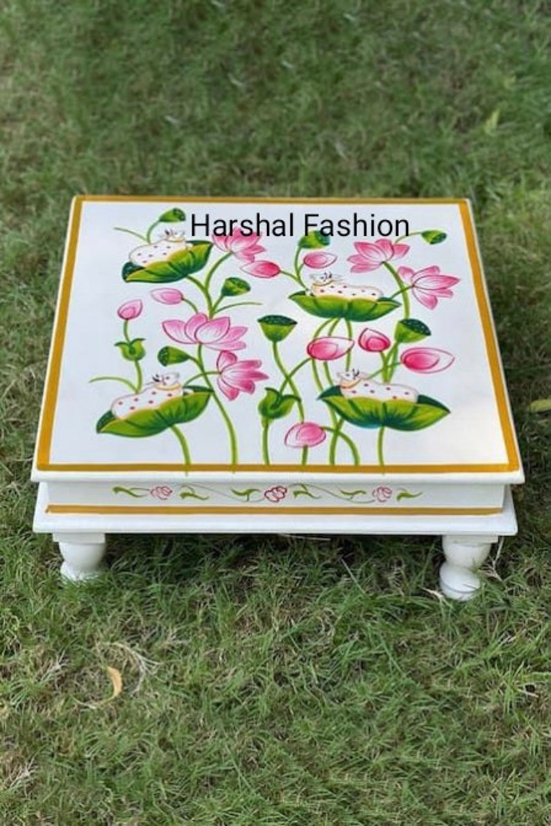 Indian Wooden Pooja Chowki Hand Painted Chowki Stool / Beautiful Indian ...