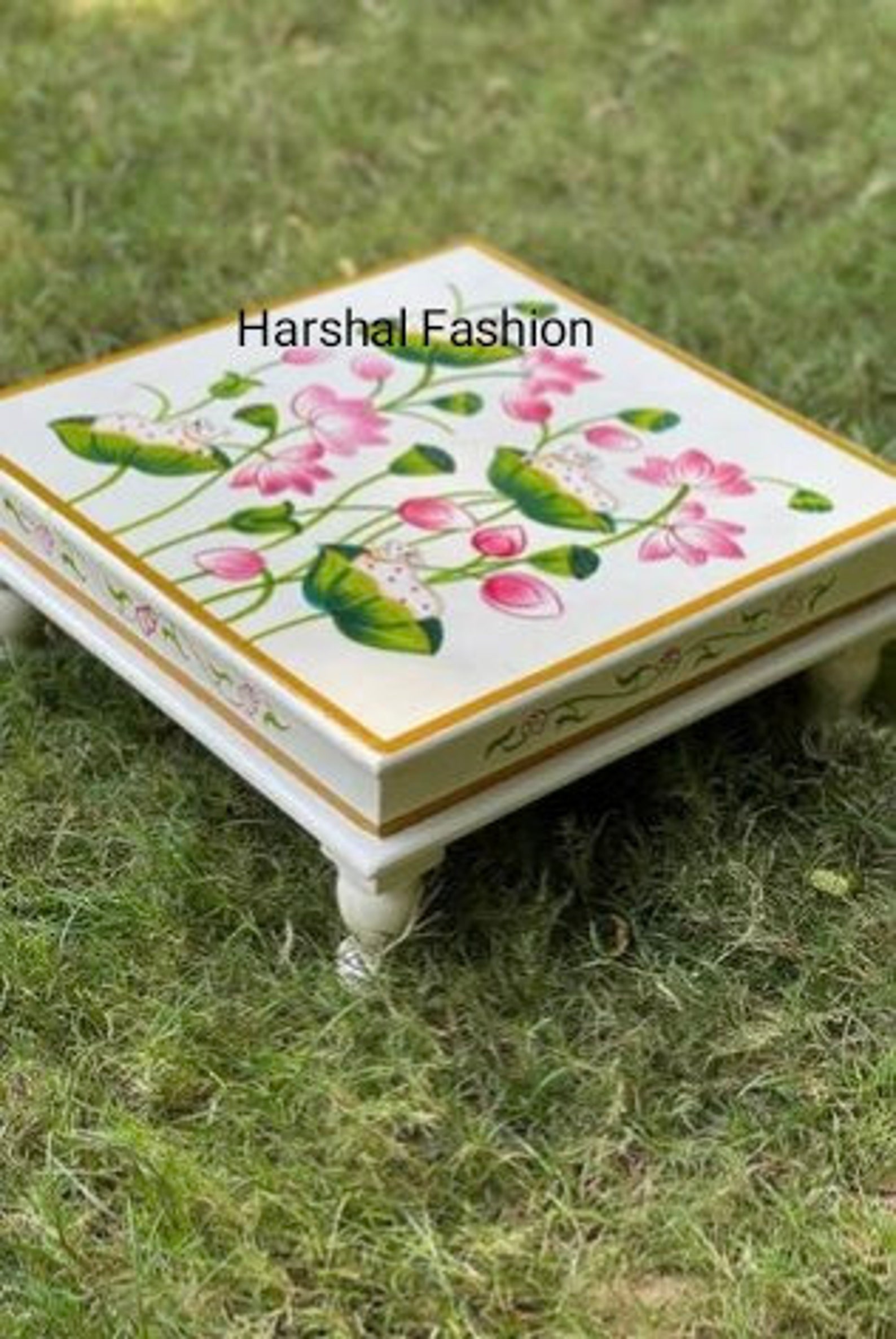 Indian Wooden Pooja Chowki Hand Painted Chowki Stool / Beautiful Indian ...