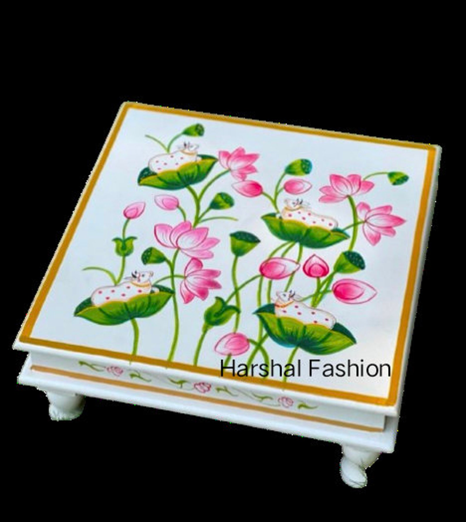 Indian Wooden Pooja Chowki Hand Painted Chowki Stool / Beautiful Indian ...