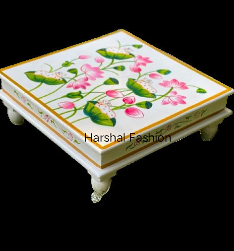 Indian Wooden Pooja Chowki Hand Painted Chowki Stool / Beautiful Indian ...