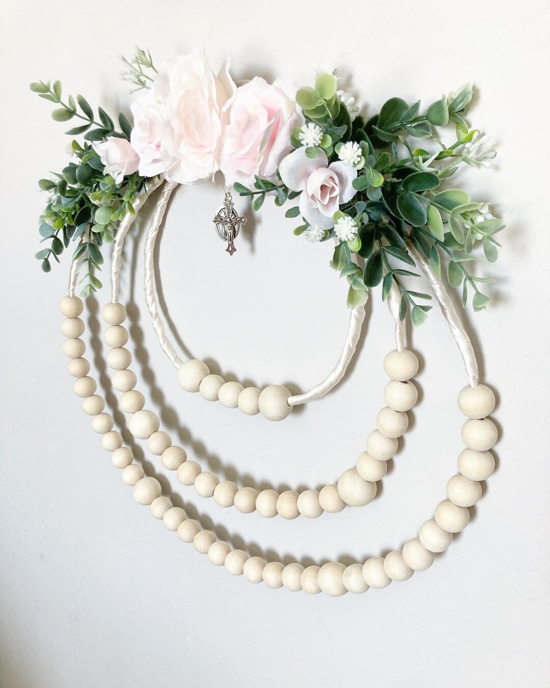 Rosary Inspired Beaded Wreath, Hidden Rosary Wall Hanger, Catholic Wall ...