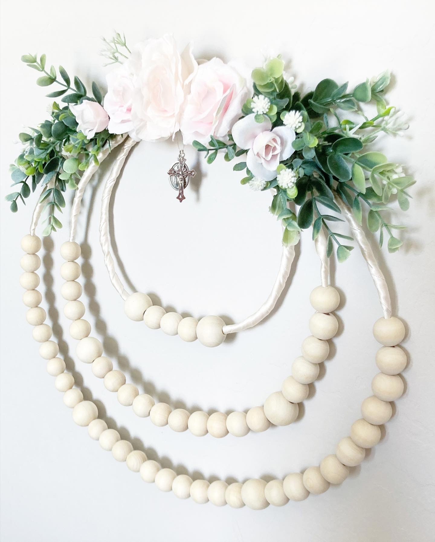 Rosary Inspired Beaded Wreath, Hidden Rosary Wall Hanger, Catholic Wall ...