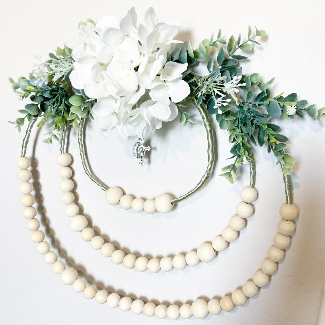 Rosary Inspired Beaded Wreath, Hidden Rosary Wall Hanger, Catholic Wall ...