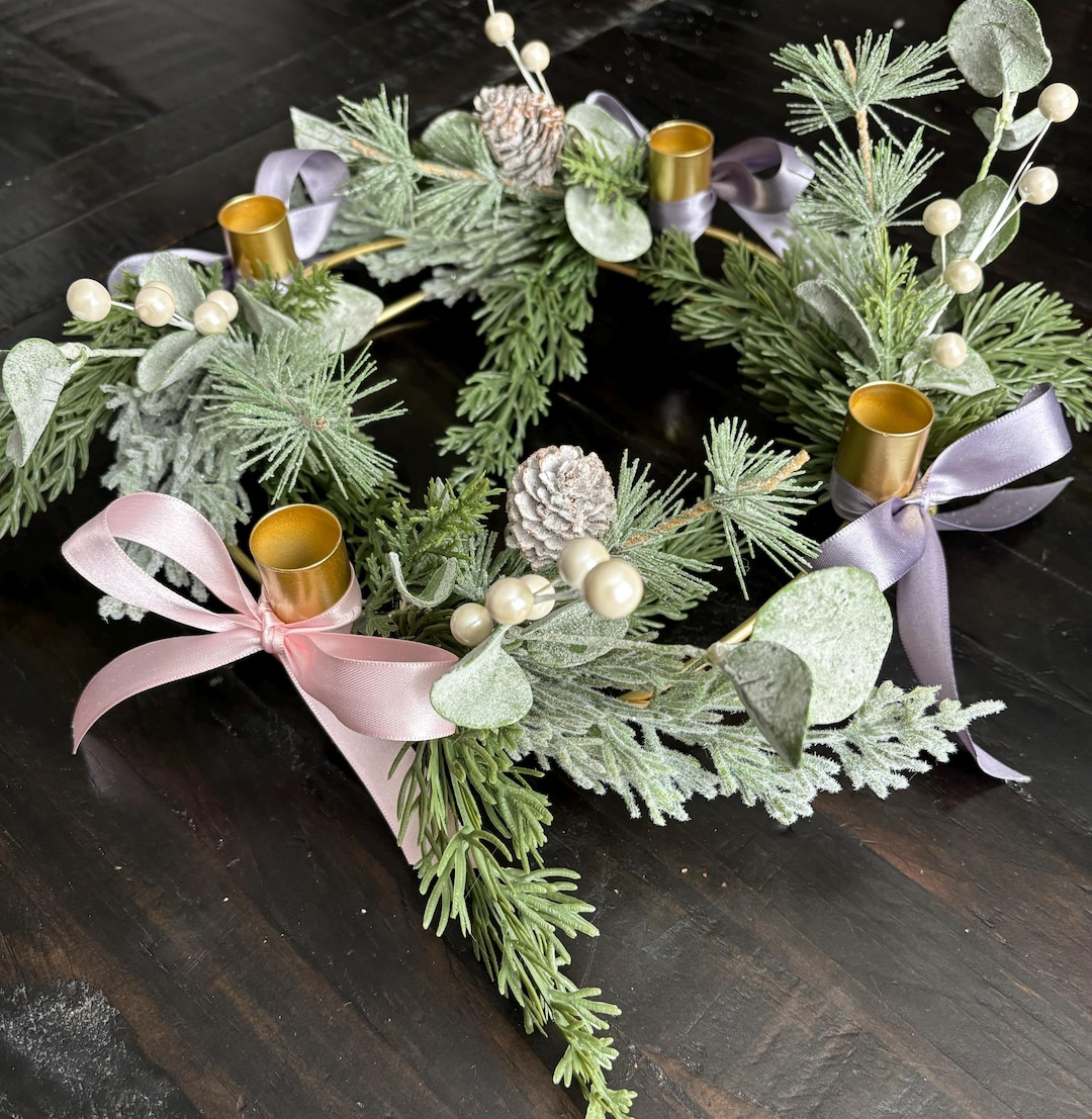 Minimalist Advent Wreath, Christmas Candle Holder Wreath, Gold Advent ...