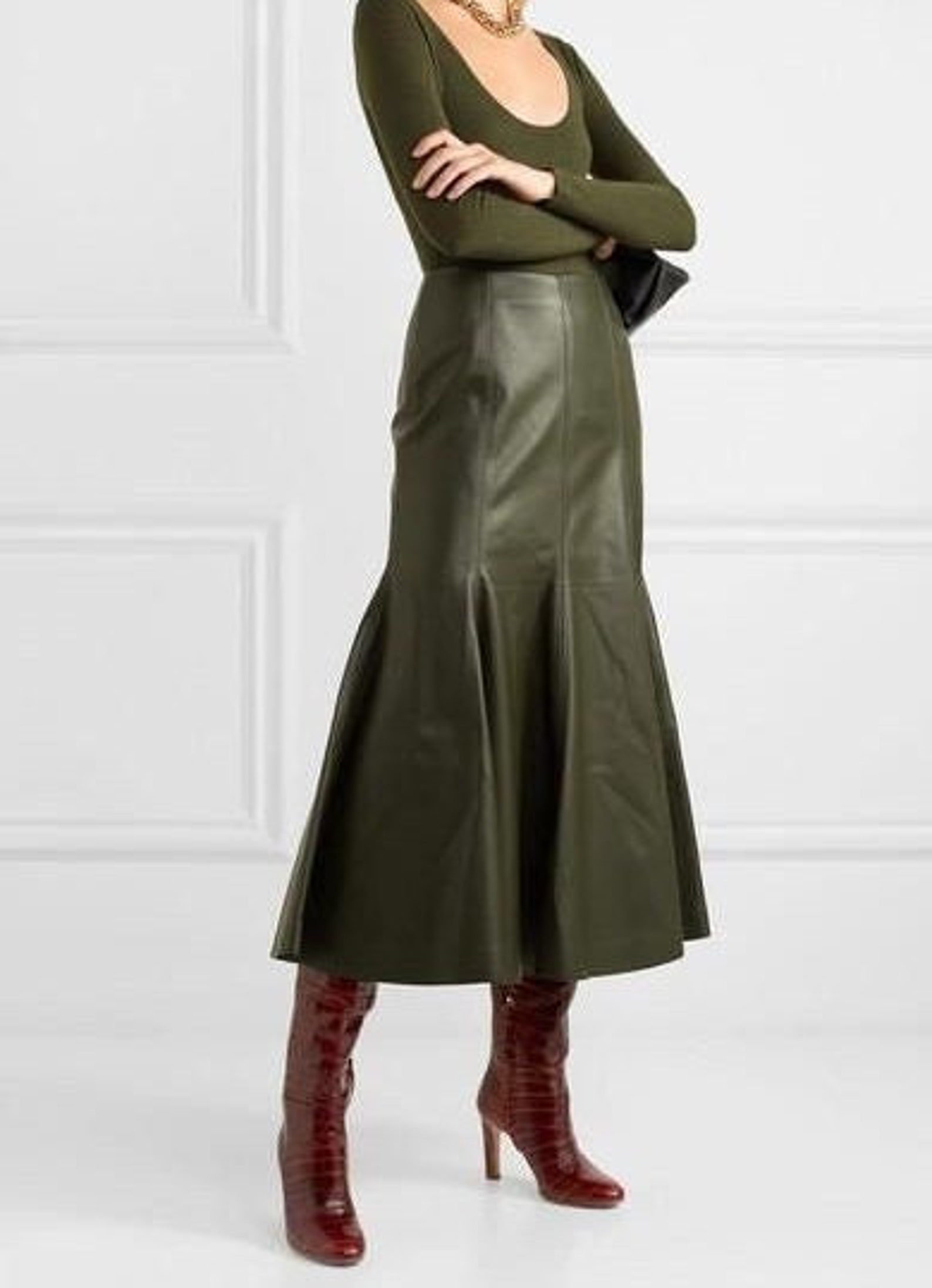 Handmade Women's Leather Skirt, Long Leather Skirt, Leather Midi Skirt ...