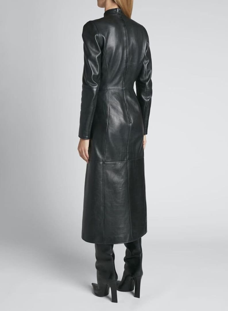 Handmade Women's Leather Dress, Leather Pencil Dress, High Neck Leather ...