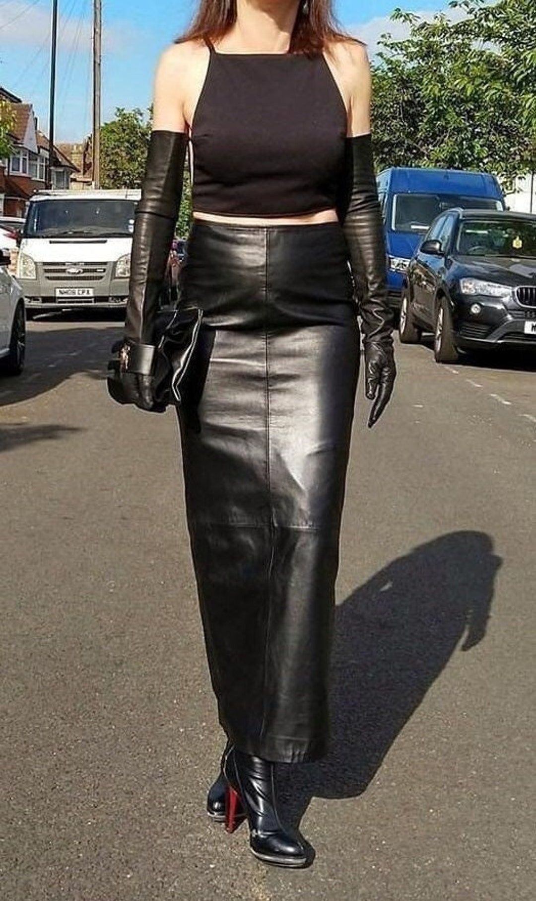 Handgemachter Damen Lederrock, schwarzer Lederrock, Lederrock, langer ...