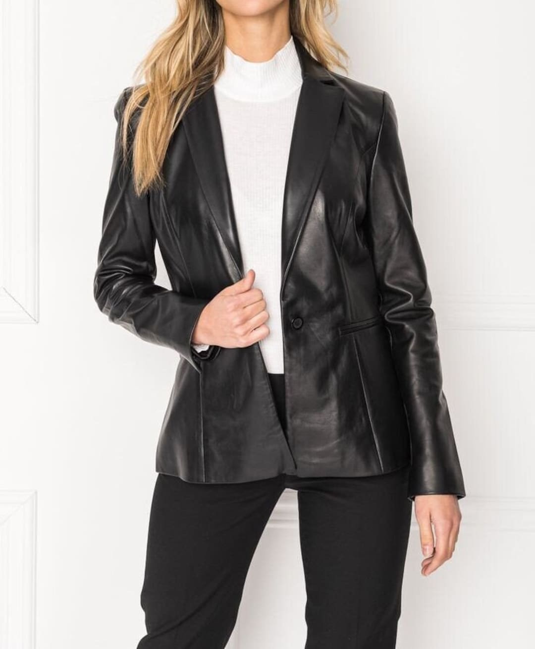 Handmade Women's Leather Blazer, Fitted Leather Blazer Women, Black ...