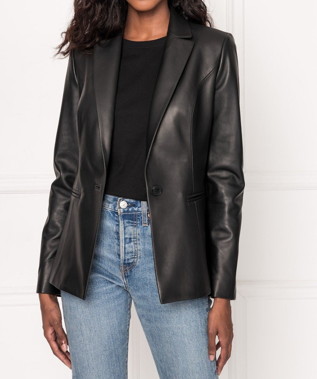 Customize Women's Leather Blazer, Soft Leather Blazer Women, Black ...