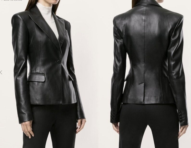 Customize Women's Leather Blazer, Black Leather Blazer Women, Black ...
