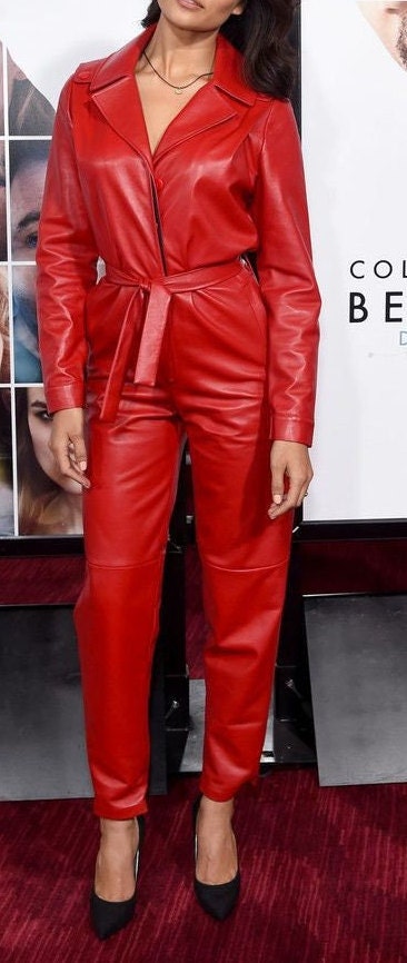 HOT Women's Leather Jumpsuits, Red Leather Jumpsuit, Button Closure ...