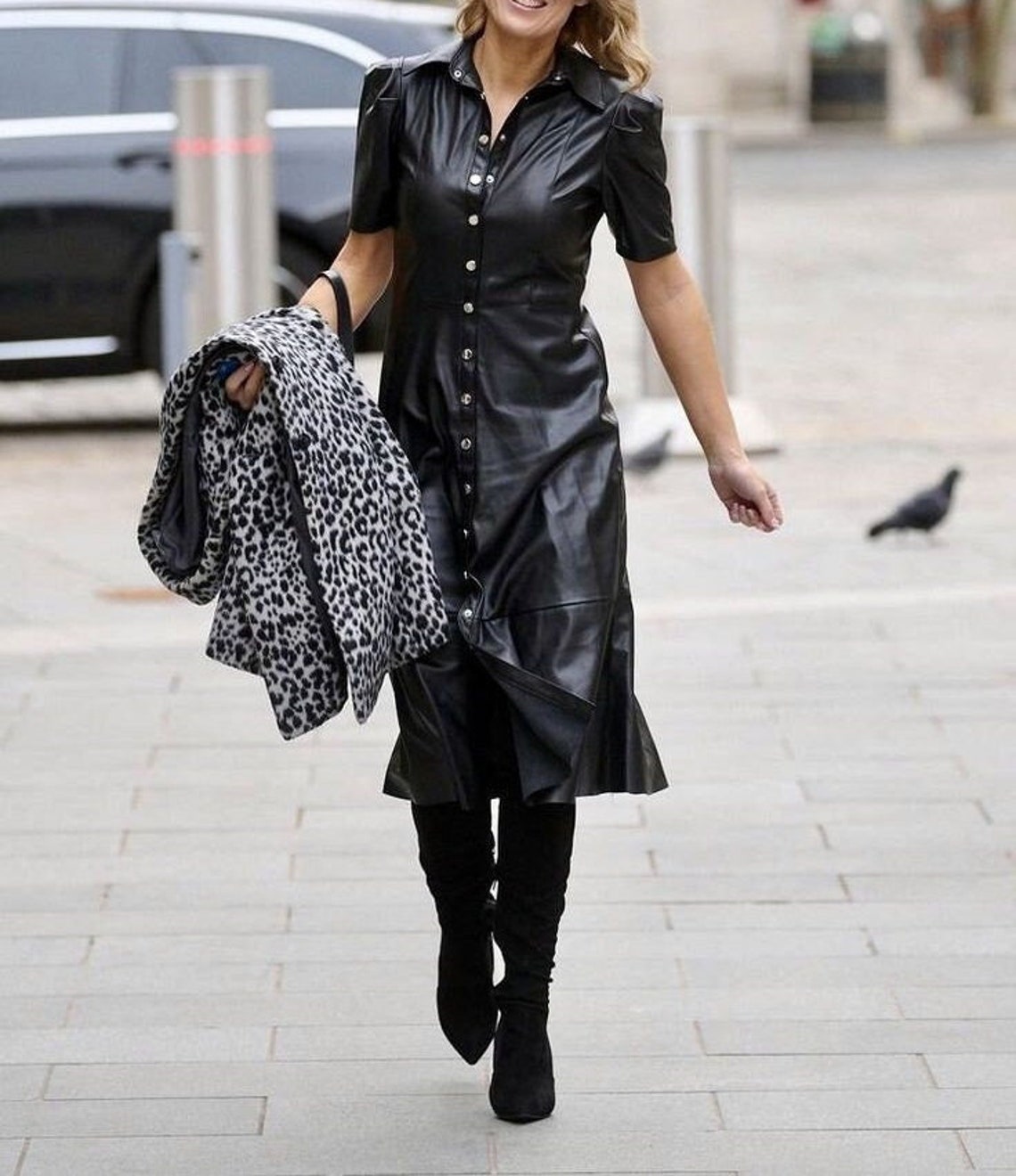 Handmade Women's Leather Dress, Leather Long Dress, Button Closure ...