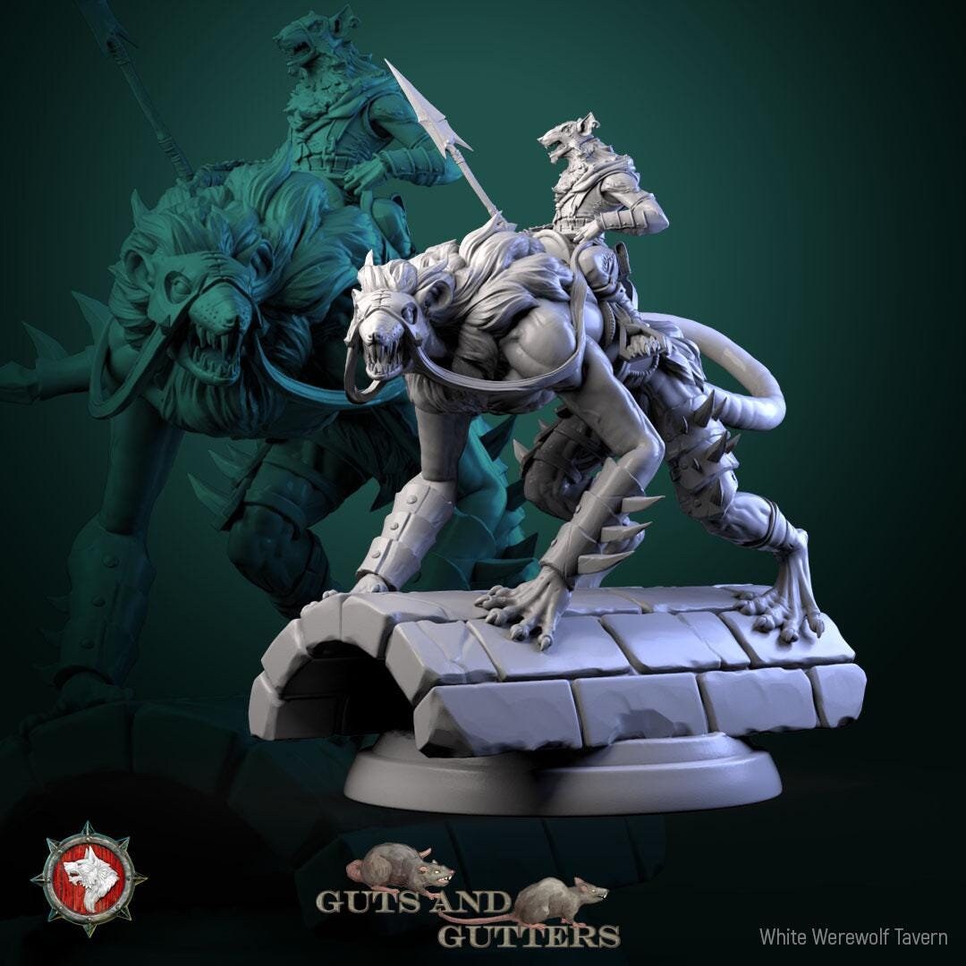 Mutant Rat Rider | TABLETOP SCALE | TTRPG D&D Miniature | White ...