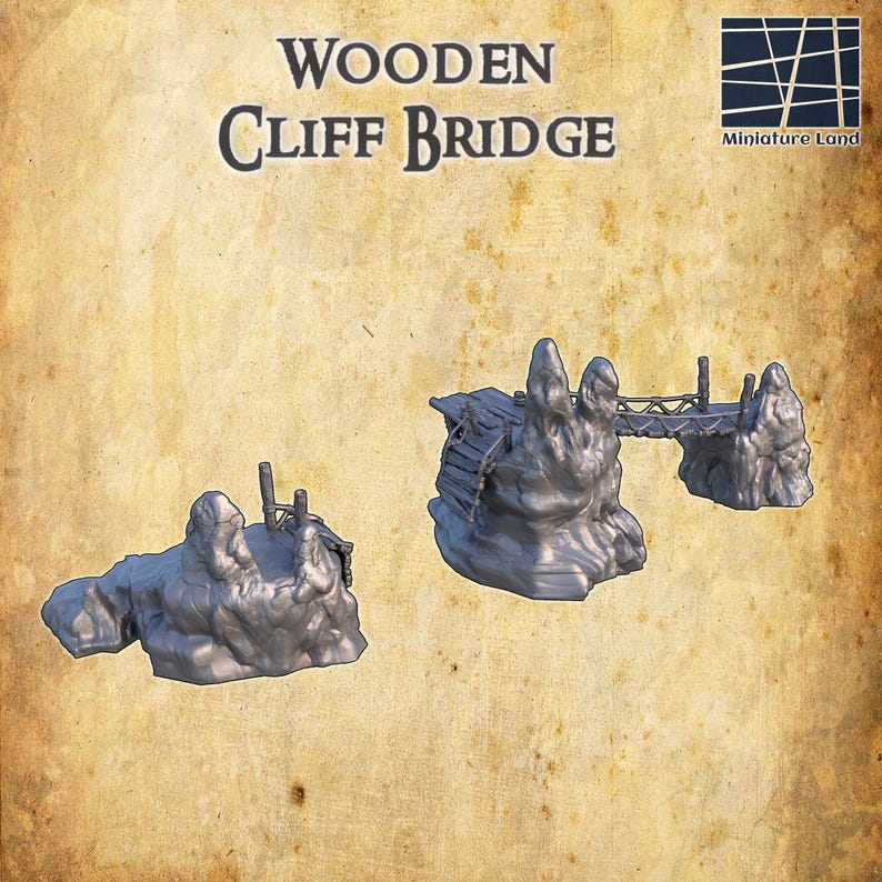 Wooden Cliff Bridge | 28mm Scale Model Terrain | D&D TTRPG Playable 3D ...