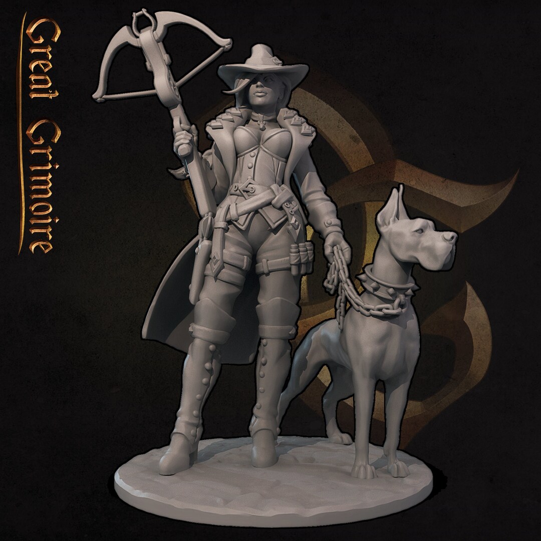 Dana and Dog | TTRPG Miniature | Great Grimoire | Unpainted, Unplated ...