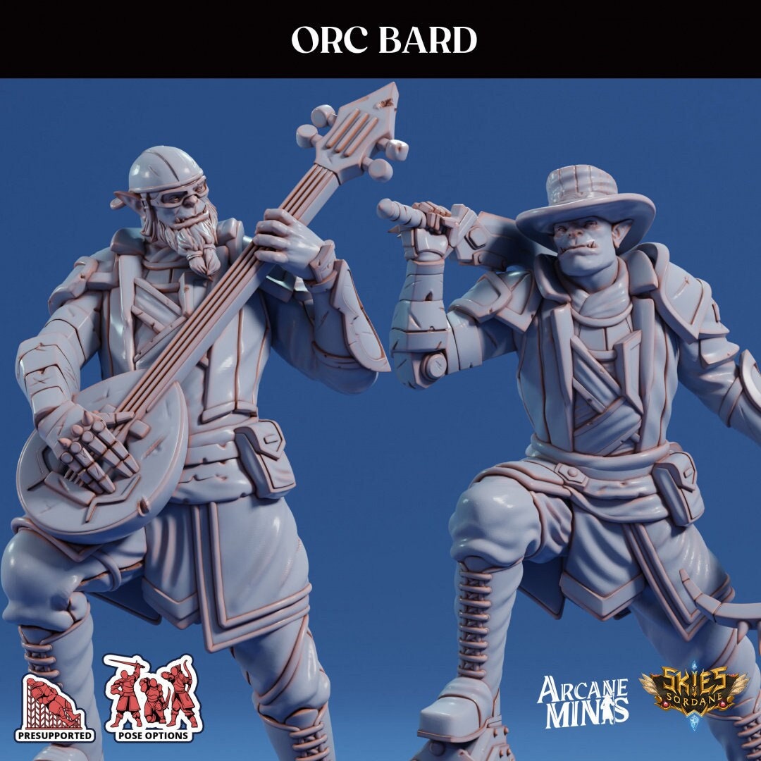 Orc Bard, Scrapper Pirate TABLETOP SCALE TTRPG Miniature Arcane Minis ...