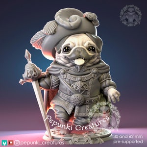 Dog Pug Chevalier D&D TTRPG Miniature Pepunki Creatures Unpainted ...