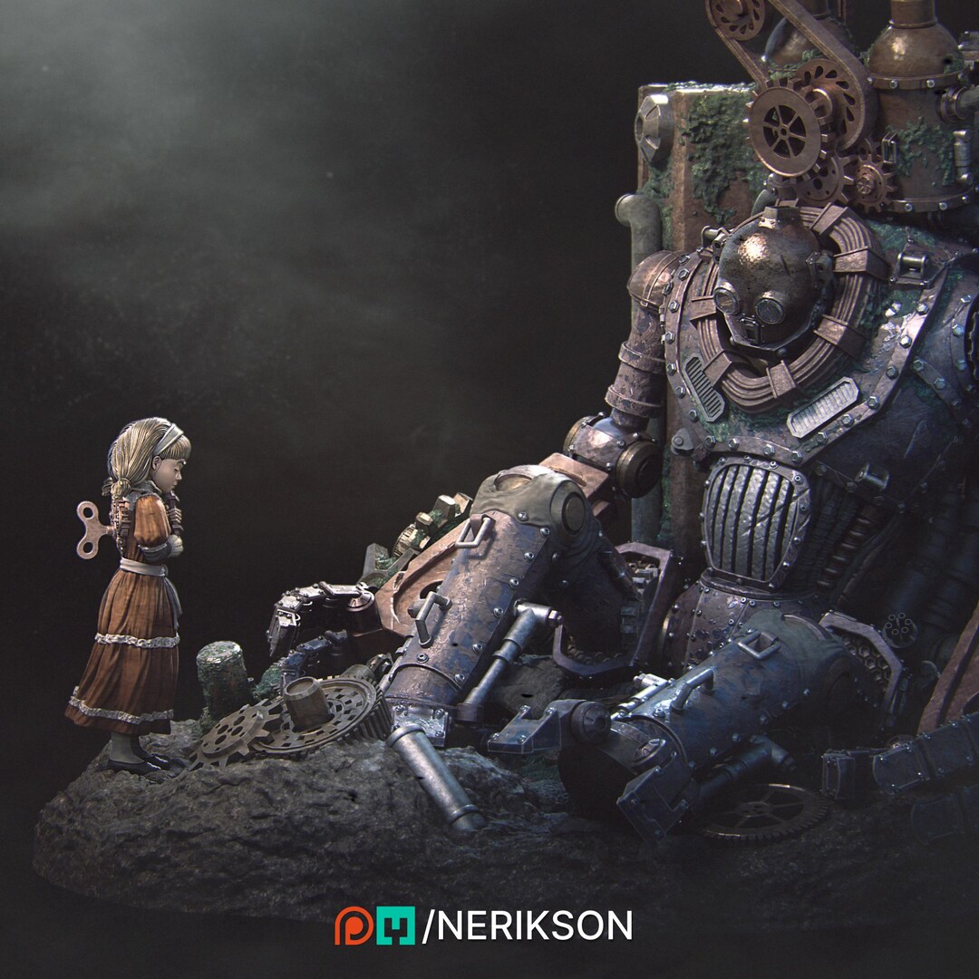 Abandoned Robot Diorama | Garage Resin Kit Statue | D&D TTRPG Fantasy ...