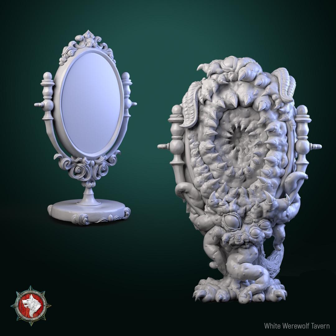Mirror Mimic Set | Tabletop Scale | Ttrpg D&D Miniature | White ...