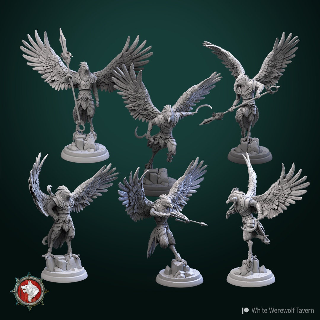 Aarakocra Warriors TABLETOP SCALE TTRPG Miniature White Werewolf Tavern Unpainted, Unplated ...