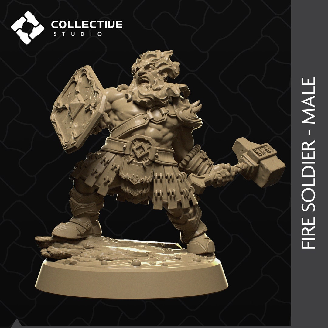 Fire Soldier Male TABLETOP SCALE TTRPG Miniature Collective Studio - Etsy