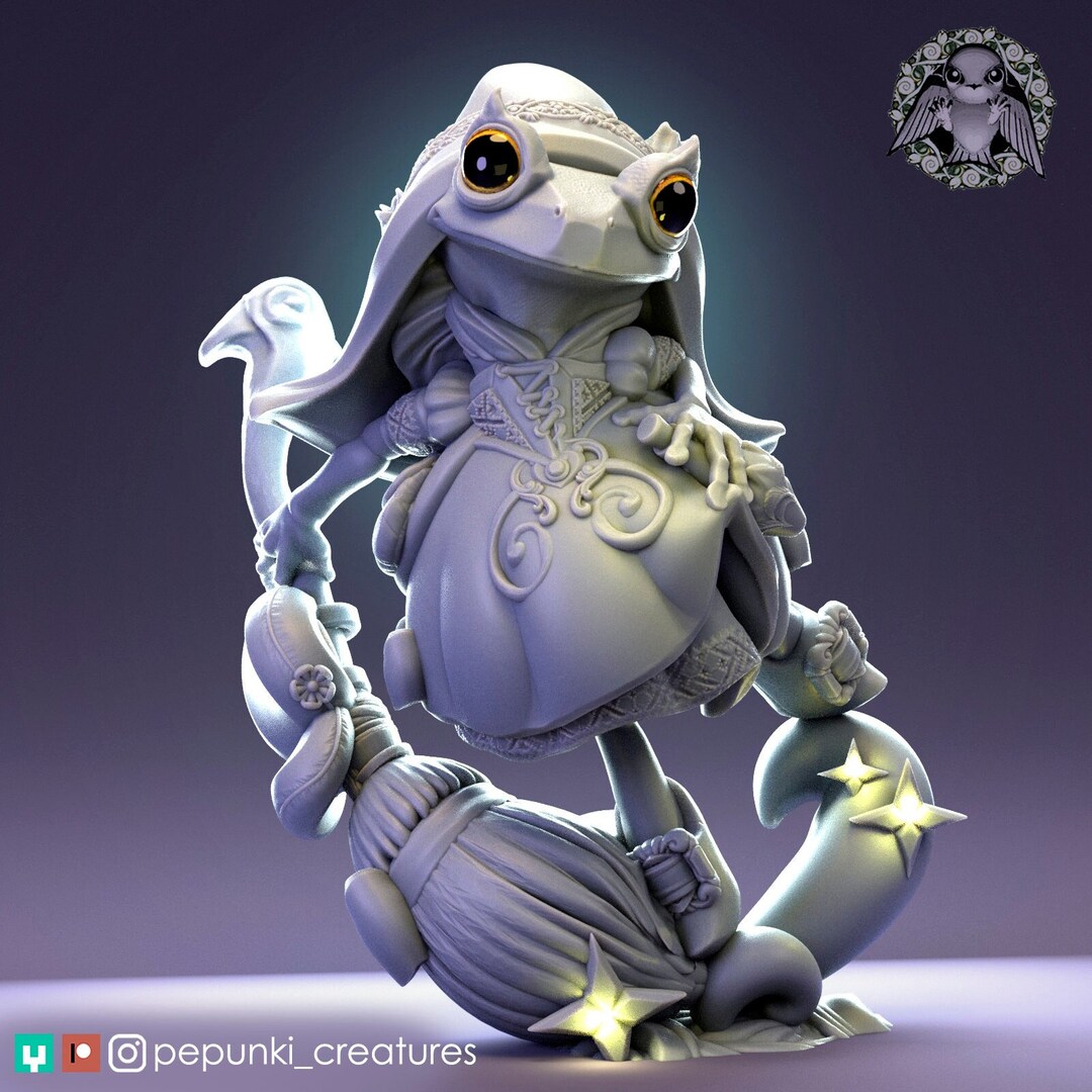 Broom Frog, Magician Witch Warlock D&D TTRPG Miniature Pepunki ...