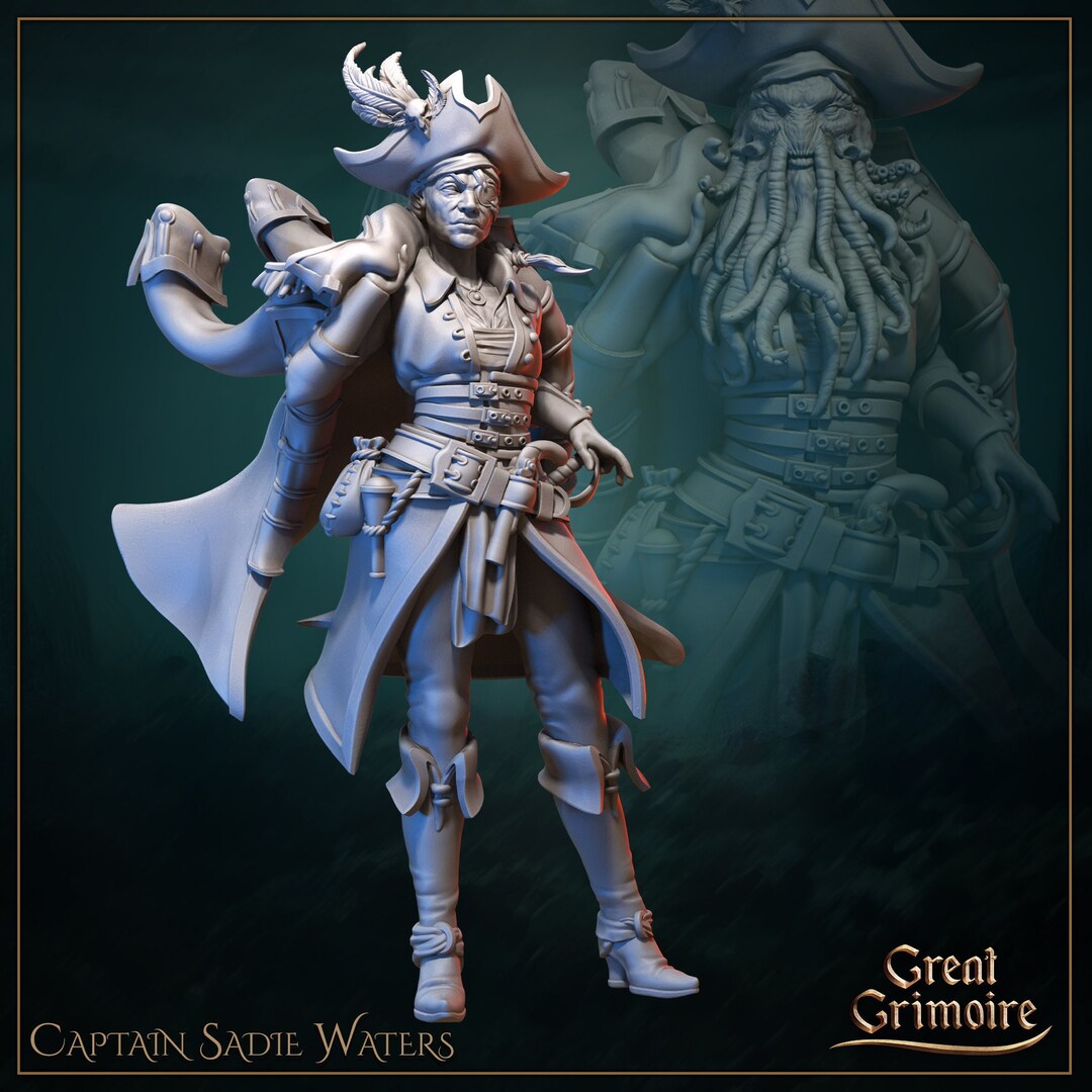 Captain Sadie Waters, Cursed Pirate | TTRPG Miniature | Great Grimoire ...