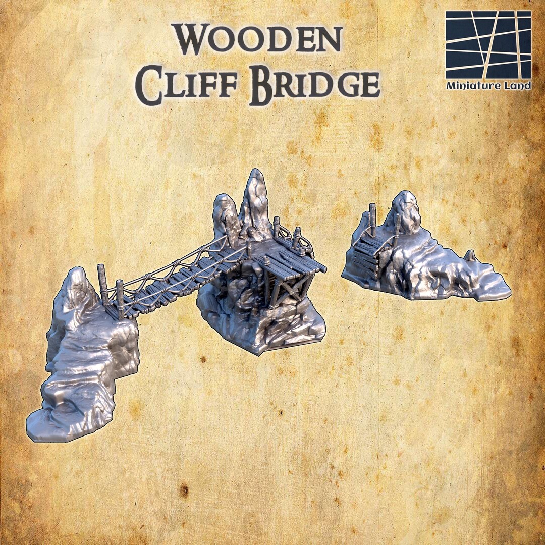 Wooden Cliff Bridge | 28mm Scale Model Terrain | D&D TTRPG Playable 3D ...