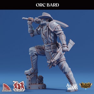 Orc Bard, Scrapper Pirate TABLETOP SCALE TTRPG Miniature Arcane Minis ...