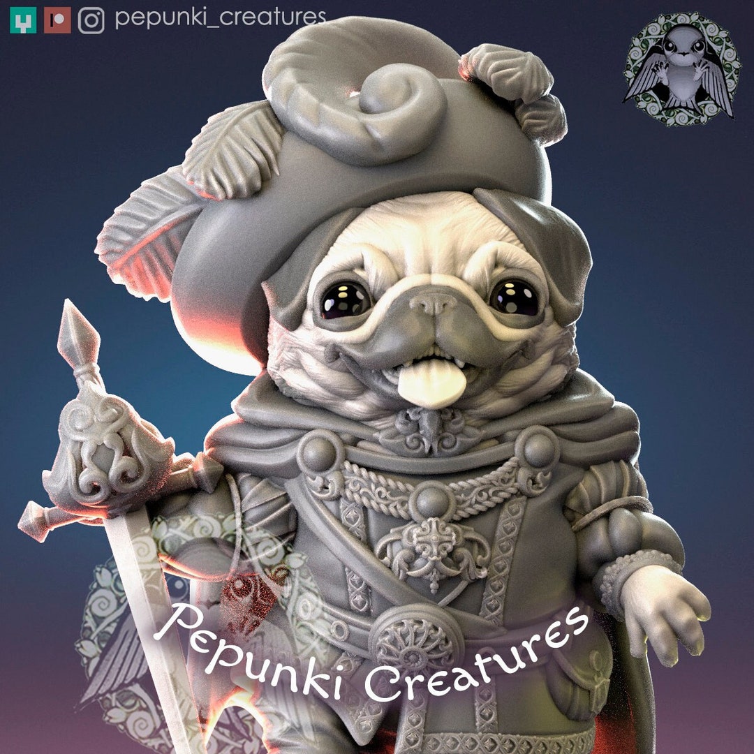 Dog Pug Chevalier D&D TTRPG Miniature Pepunki Creatures Unpainted ...