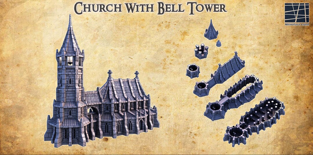 Church With Bell Tower | 28mm Scale Model Terrain | D&D TTRPG Playable ...