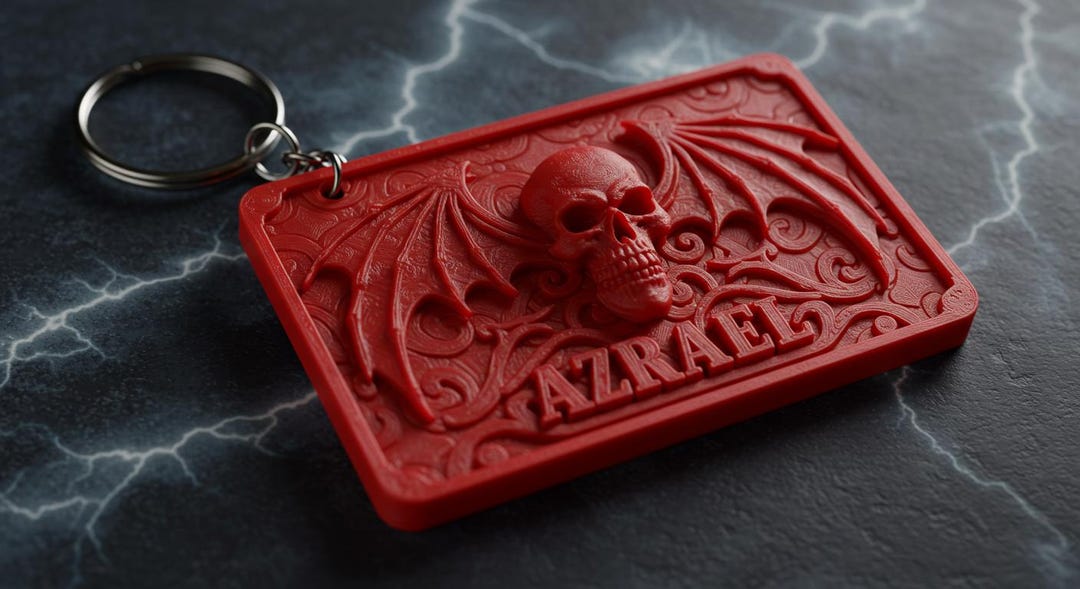 Custom Winged Skull Key Chain Name Tag | Gothic Death Angel Tag ...
