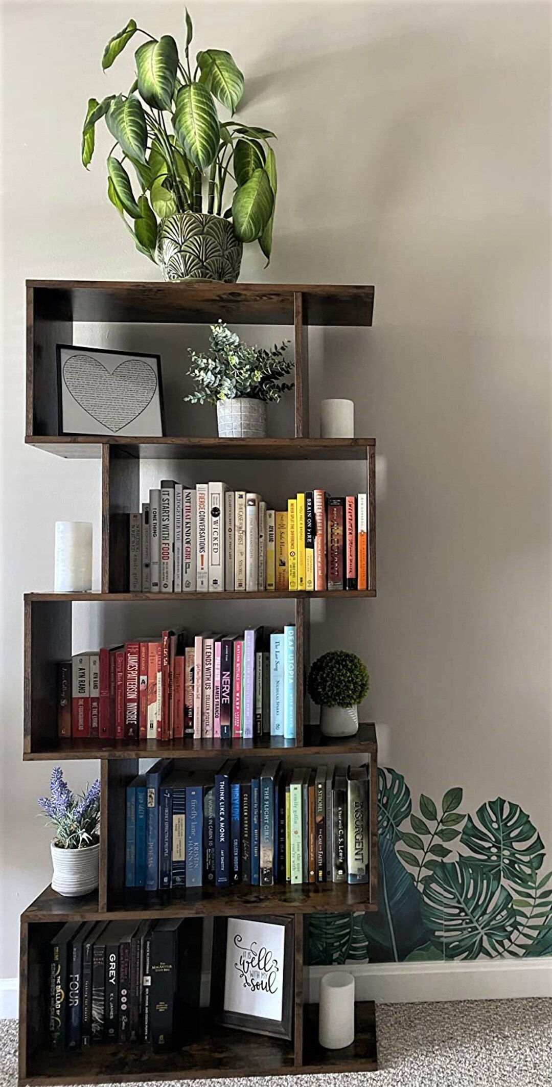 Modern Bookcase Display Unit Freestanding Rustic Bookshelf - Etsy