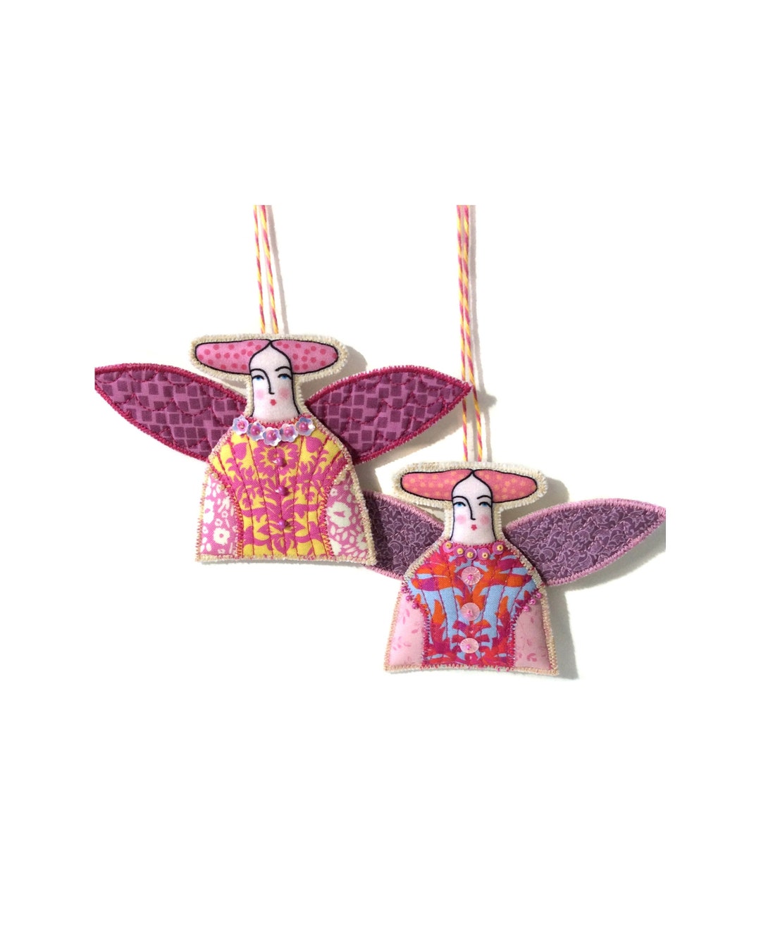 Two Pretty Quilted Art Angels Decorated With Sequins and Beads - Etsy