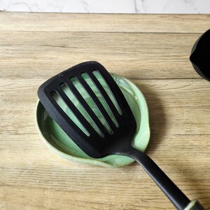 Handmade Ex Large Pottery Spoon Rest - Soft Green Ceramic Spoon Rest ...